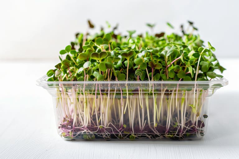 Clear Container Filled with Fresh Microgreens, Roots are Visible at the ...