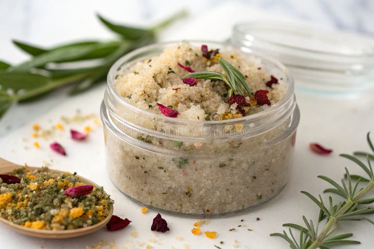 A Clear Container of Herbal Scrub Mix Stock Illustration - Illustration ...