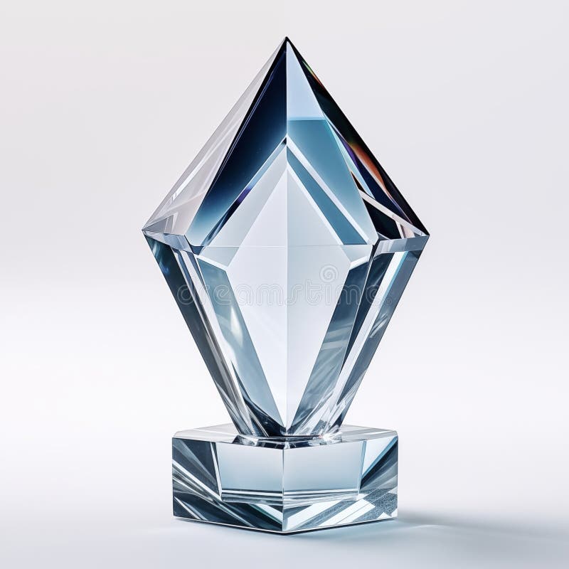 Clear Crystal Award Trophy with Geometric Design on White Background ...