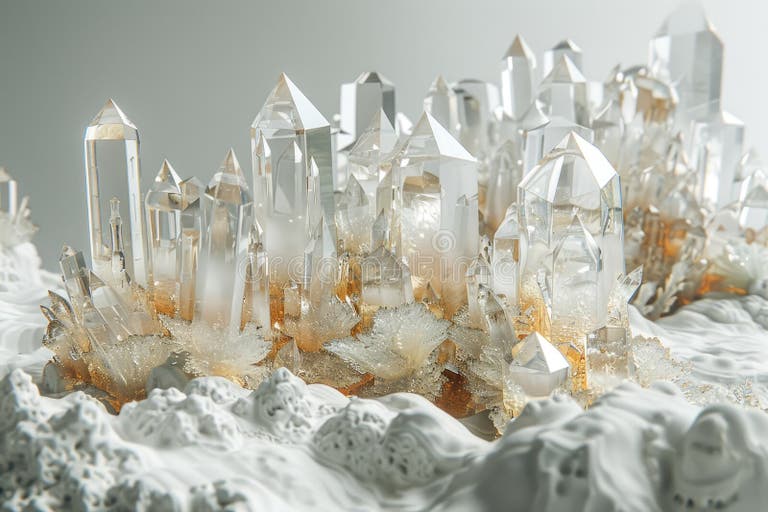 Crystal Cityscape: Sparkling Quartz Geodes Cluster Stock Illustration ...