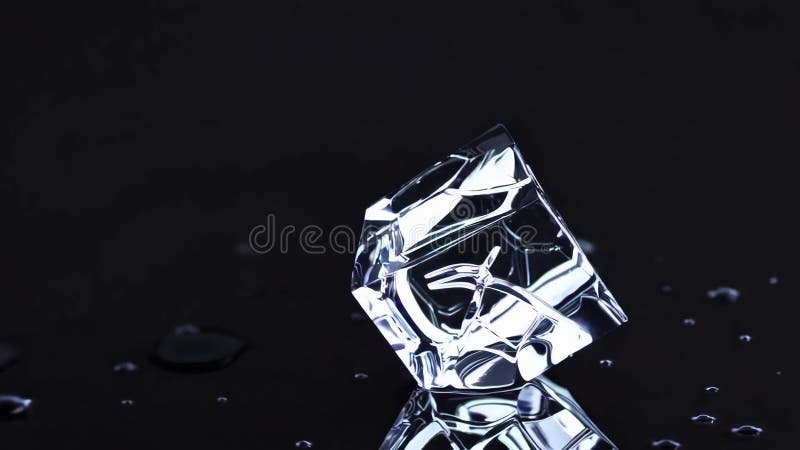Clear Crystal Ice-Cube Reflection on Black Background Stock Video ...