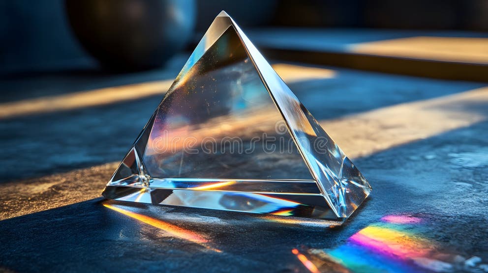 A Clear Crystal Prism Refracts Light Creating a Rainbow on a Textured ...
