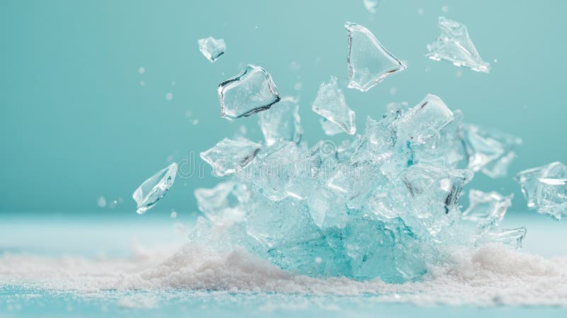 Clear Crystal Shards Exploding Upwards from a Pile of Fine White Powder ...