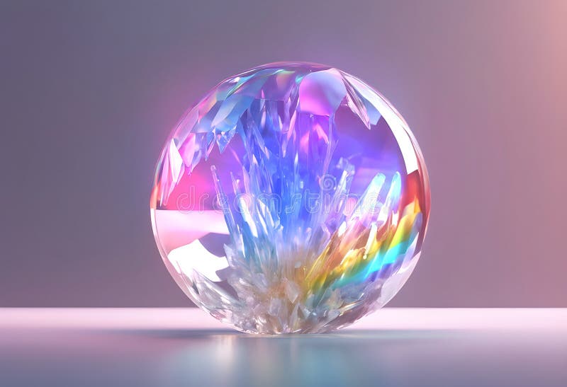 Clear Crystal Sphere with Geode Inside and Prism Reflects, Generative ...