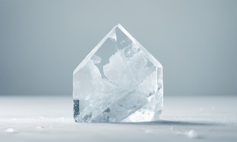 A Clear Quartz Crystal with a Geometric Shape Sits on a White Surface ...