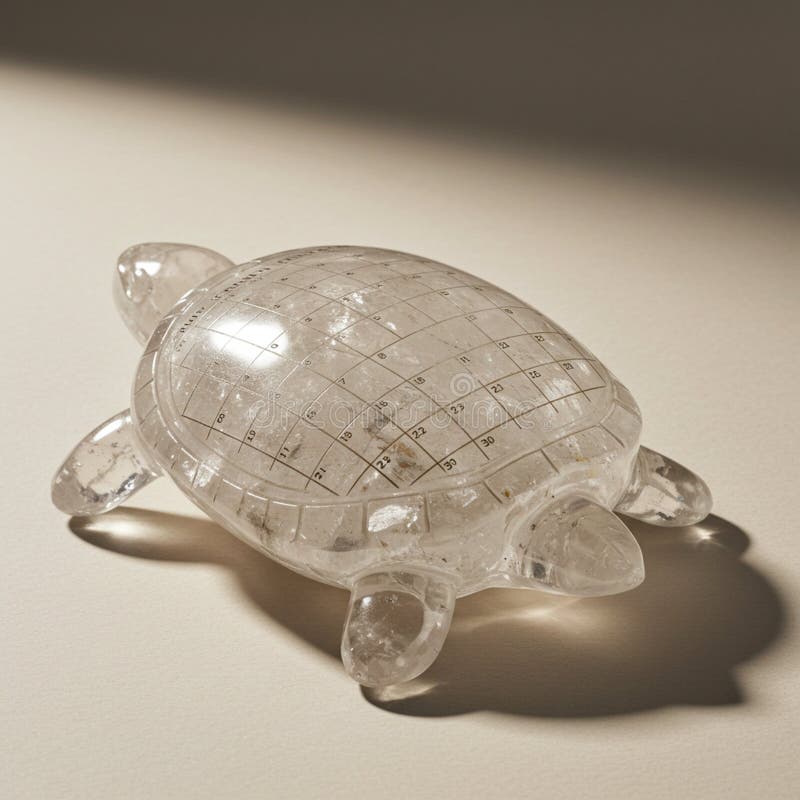 Clear Crystalline Sculpture of a Turtle with Grid-like Etchings on Its ...