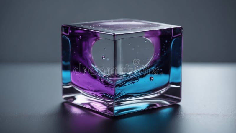 A Clear Cube with Blue and Purple Liquid Inside. Stock Illustration ...