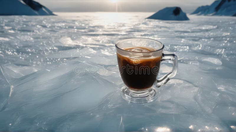 A Clear Cup of Strong Coffee on the Ice of the Arctic Stock ...