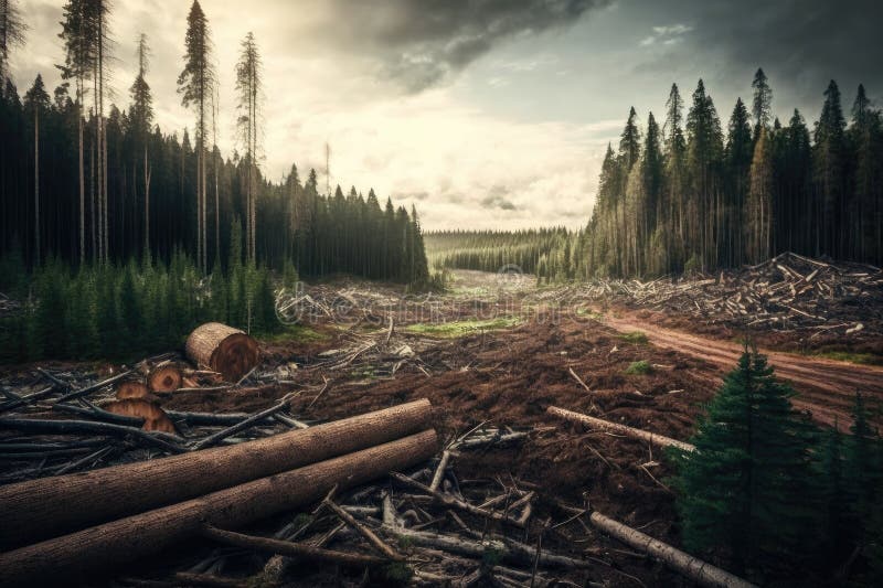 Clear-cut Forest, with Trees Cut Down and Left on the Ground Stock ...
