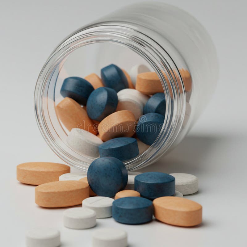 A Clear, Cylindrical Jar is Tipped Over on a Surface, Spilling Colorful ...