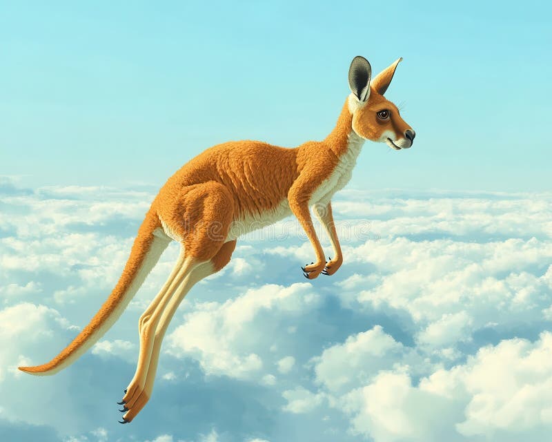 On a Clear Day, a Kangaroo Gracefully Jumps through Light Fluffy Clouds ...