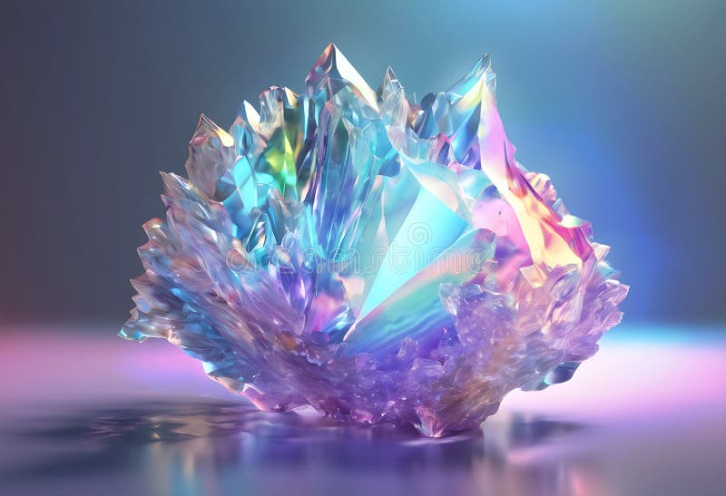 Clear Dense Prism Crystal Geode with Blue Light, Generative AI Based ...