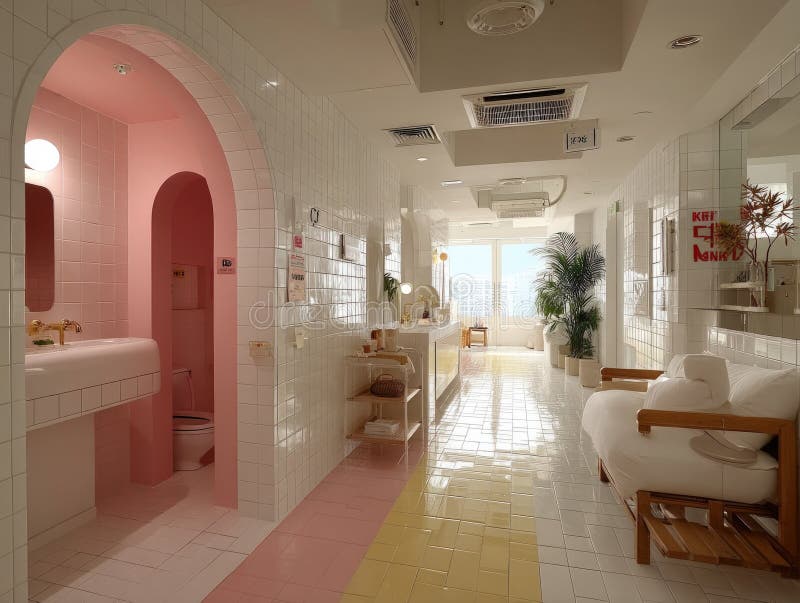 A Clear Design of a Women S Restroom Interior Stock Image - Image of ...