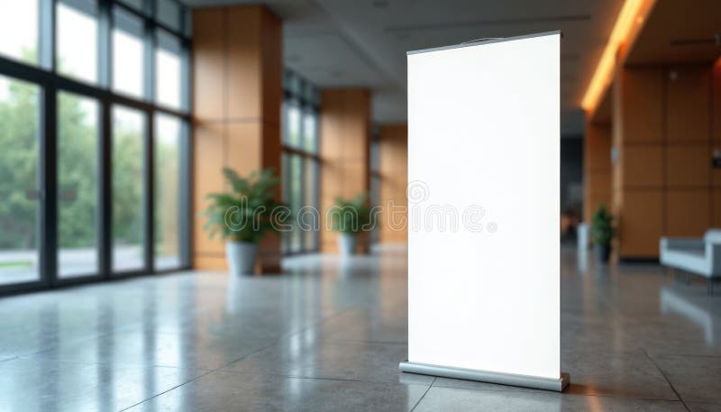 Clear Display Banner Set Up in a Modern, Spacious Lobby with Ample ...