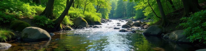 Clear Fast-flowing Spring River Cuts through Dense Forest Green Stock ...