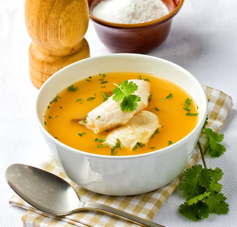 Fish Broth in a Bowl on a Table Stock Photo - Image of cooked, soup ...