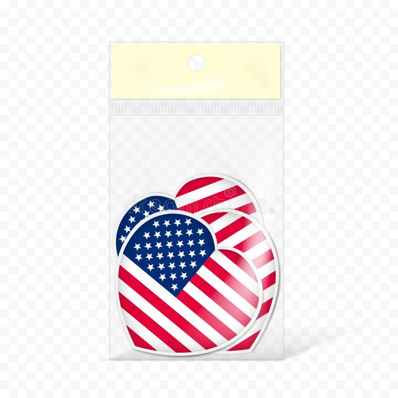 Clear Flat Plastic Pocket Bag Filled with US Flag Stickers, Vector ...