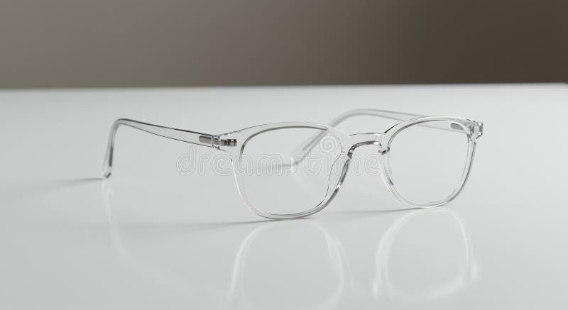 Clear Frame Eyeglasses Close-up on a White Reflective Surface Studio ...