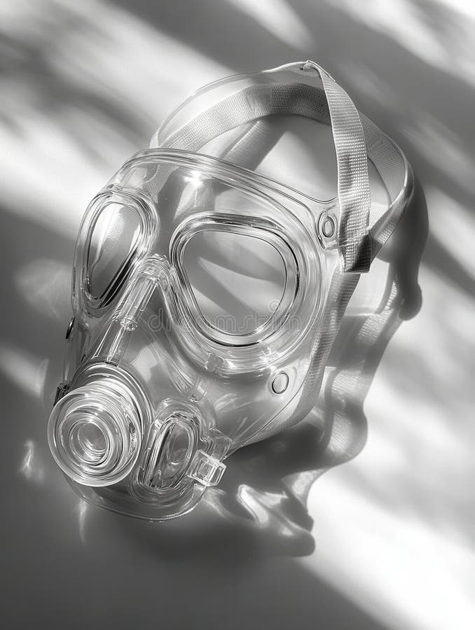 Transparent Gas Mask Displayed on a Smooth Surface Illuminated by Soft ...