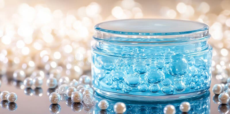 A Clear Gel Container with Bubbles, Situated on a Shiny Surface and ...