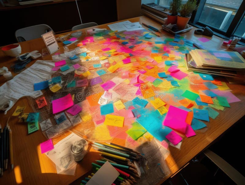 Clear Glass Board with Sticky Notes and Markers Stock Illustration ...