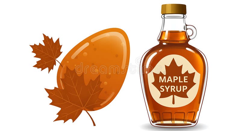 A Clear Glass Bottle of Maple Syrup Features a Golden Cap and a Label ...