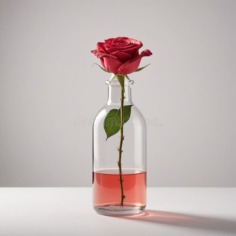 Clear Glass Bottle with Rose on White Background Stock Illustration ...