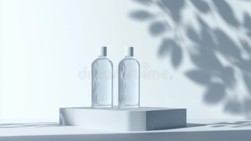 Clear Glass Bottles Positioned on a White Pedestal Casting Intriguing ...