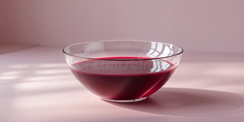 A Clear Glass Bowl of Dark Red Liquid on Pink Surface Stock Image ...