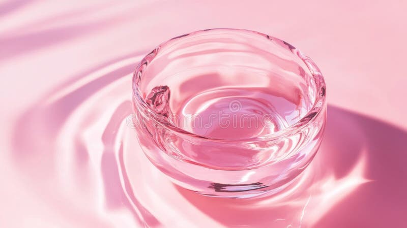Clear Glass Bowl Filled with Pink Liquid on a Pink Background Stock ...