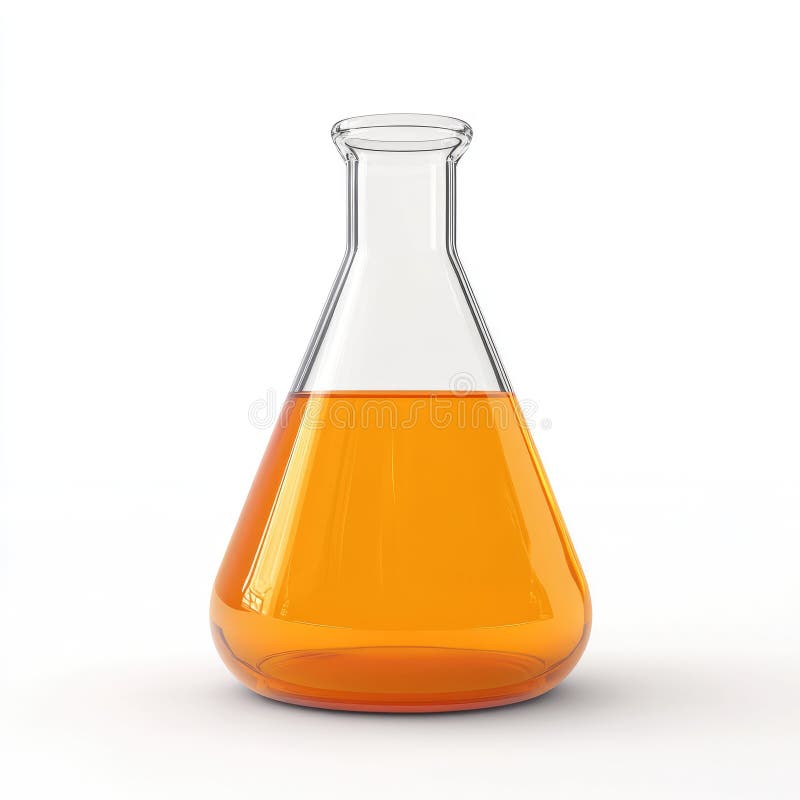 Orange Liquid in Erlenmeyer Flask, Chemistry Experiment Stock ...
