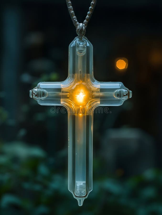 A Clear Glass Cross with a Light Inside of it Stock Image - Image of ...