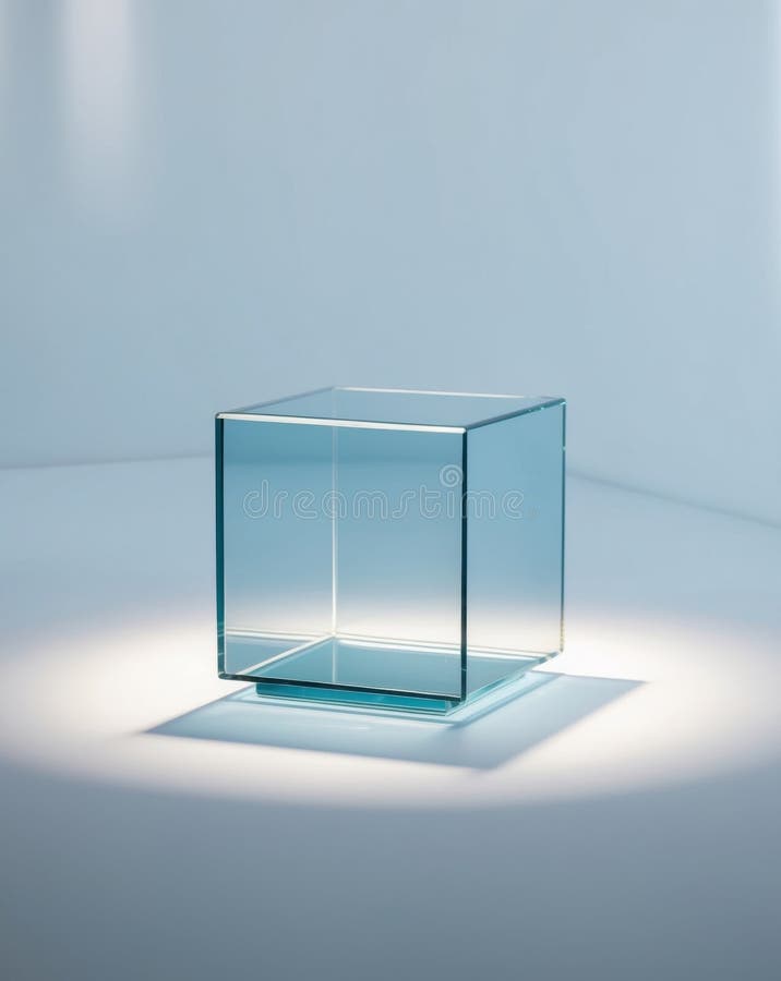 Clear Glass Cube Sits Light Blue Surface Stock Photos - Free & Royalty ...