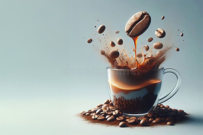 Clear Glass Cup Filled with Coffee on Surface Scattered with Beans ...