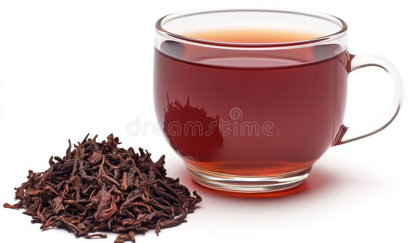 A Clear Glass Cup of Reddish-brown Tea Set Against a White Background ...