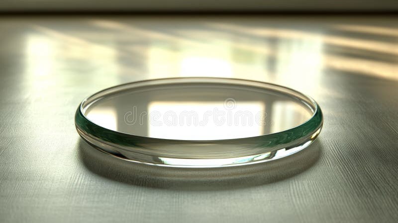 Clear Glass Dish Reflecting Sunlight on Wooden Surface Stock ...