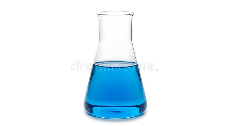 A Clear Glass Erlenmeyer Flask Contains a Blue Liquid, Indicating a ...