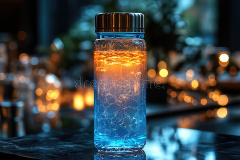 Clear Glass Jar Filled Bright Blue Liquid Placed Table Stock Photos ...
