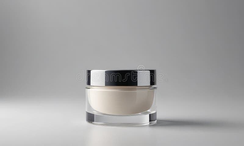 Clear Glass Jar with Silver Lid Sits on White Surface, Casting Shadow ...