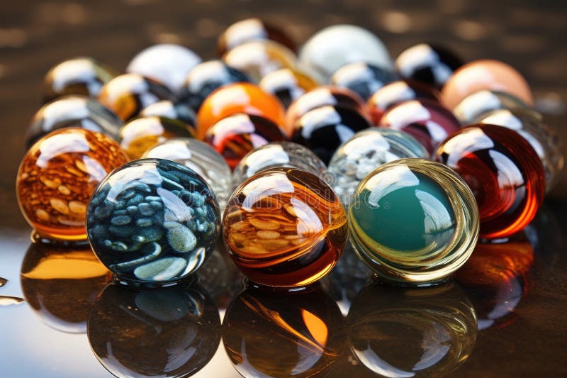 Clear Glass Marbles Arranged on a Reflective Surface Stock Image ...