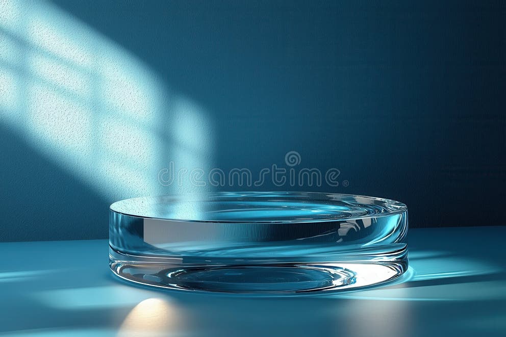 Clear Glass Object on a Minimalist Blue Background with Shadows Stock ...