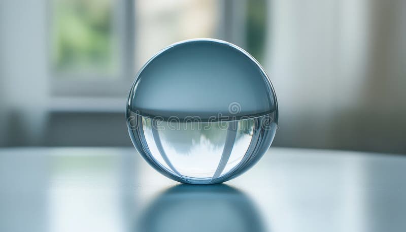 Clear Glass Orb Resting on a Table, Reflecting Soft Light Indoors Stock ...
