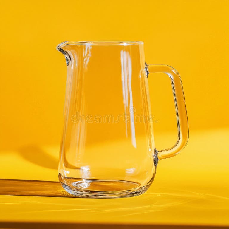 Clear Glass Pitcher on Bright Yellow Surface Stock Image - Image of ...