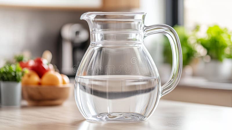 Clear Glass Pitcher Filled with Water on a Kitchen Counter with Fresh ...