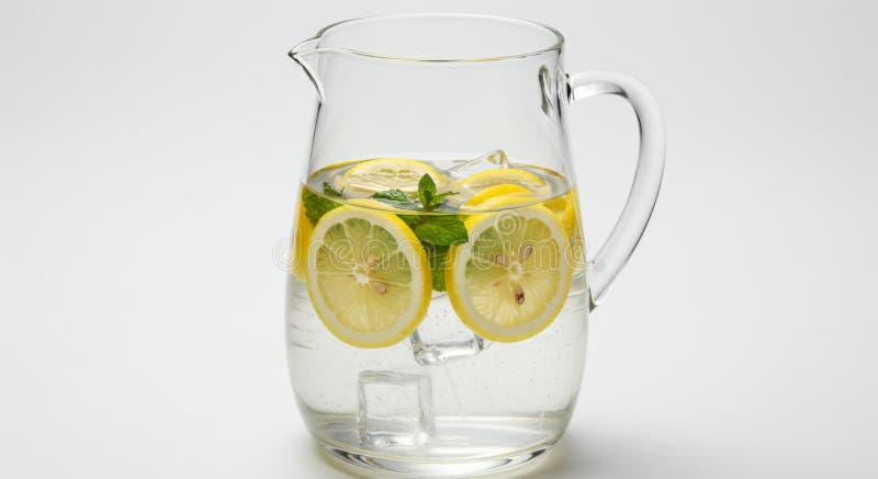 Clear Glass Pitcher of Lemon Mint Infused Water with Ice Stock ...
