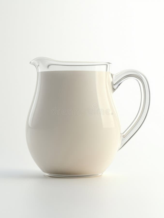 Clear Glass Pitcher of Milk on White Background for Kitchen and ...