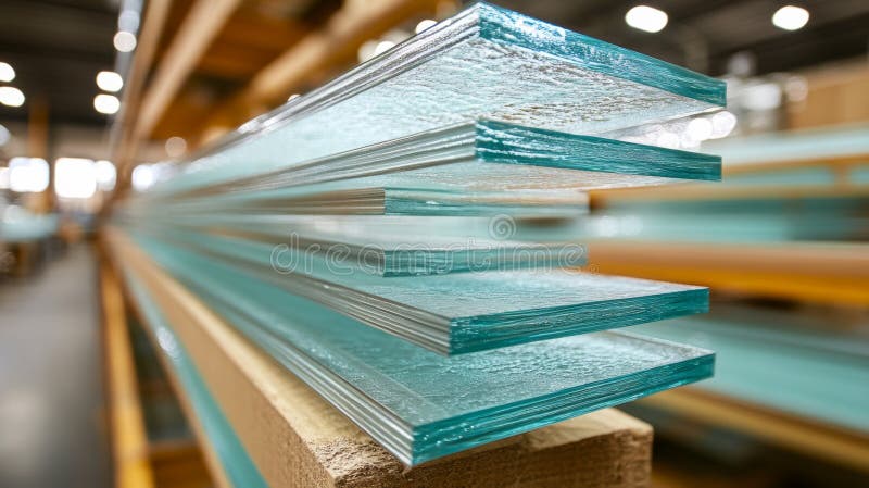 Transparent Glass Sheets Stacked during Production in a Fabrication ...