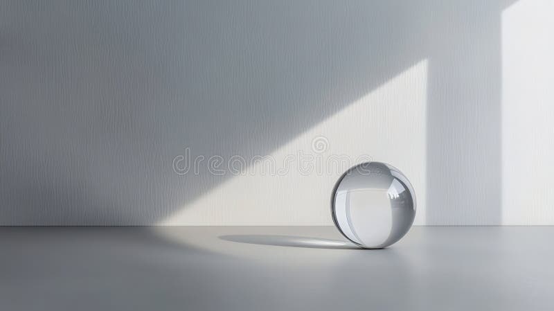 A Clear Glass Sphere on a Minimalist Surface, Casting a Shadow in Soft ...