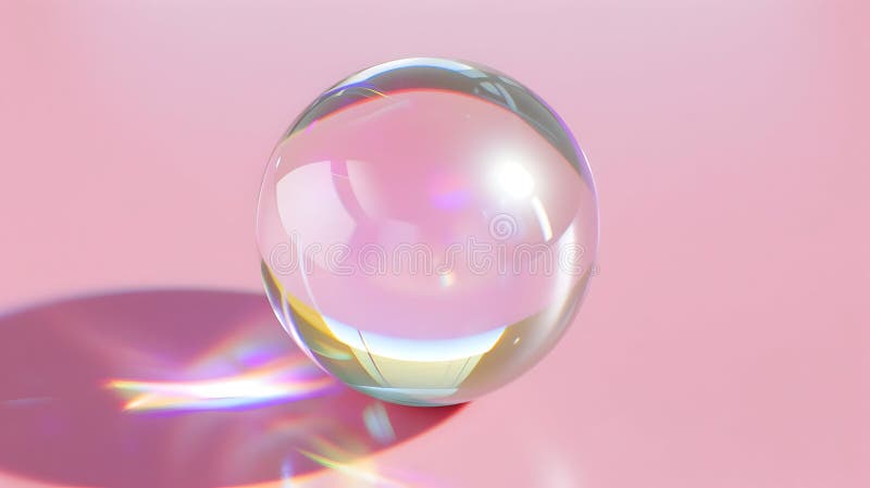 A Clear Glass Sphere Reflecting Light on a Soft Pink Surface Stock ...