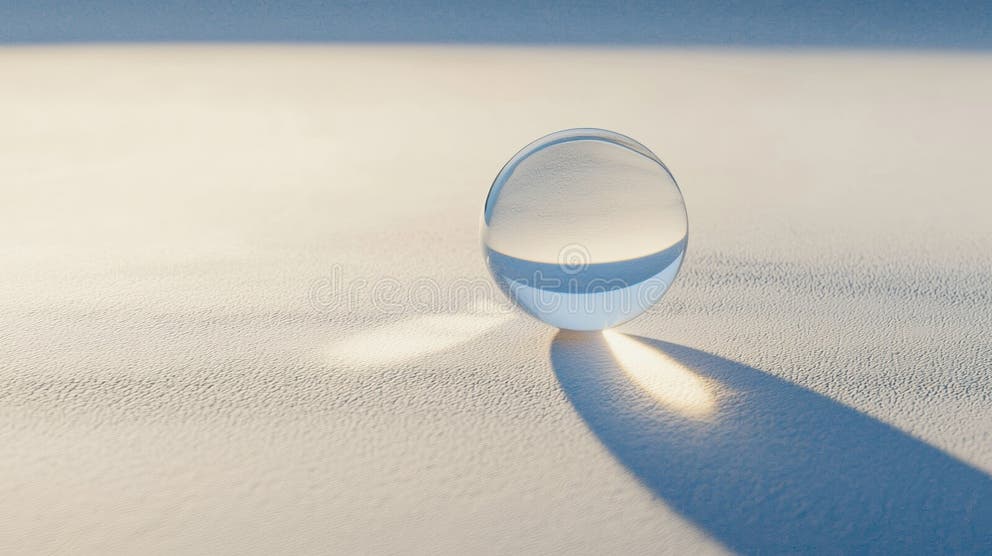 A Clear Glass Sphere Rests on a Textured White Surface, Casting a Long ...